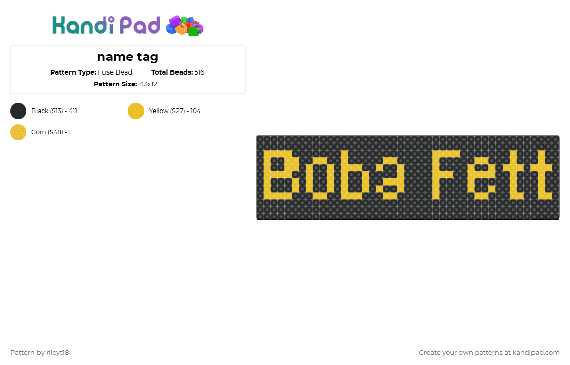 Name tag Fuse Bead Pattern - Kandi Pad | Kandi Patterns, Fuse Bead ...