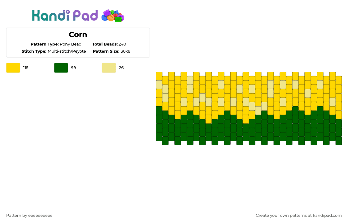 Corn Pony Bead Pattern - Kandi Pad | Kandi Patterns, Fuse Bead Patterns ...