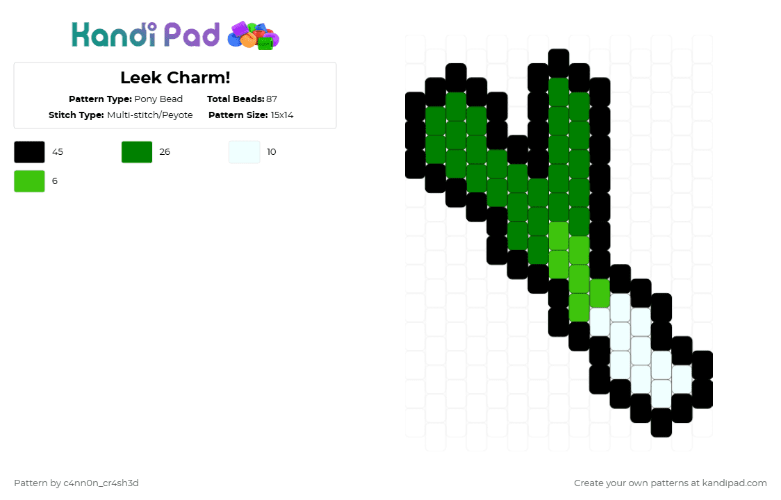 Leek Charm! Pony Bead Pattern - Kandi Pad | Kandi Patterns, Fuse Bead ...