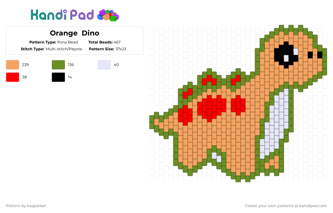 Orange Dino Pony Bead Pattern - Kandi Pad | Kandi Patterns, Fuse Bead ...