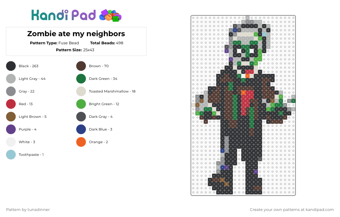 Zombie ate my neighbors Fuse Bead Pattern - Kandi Pad | Kandi Patterns ...