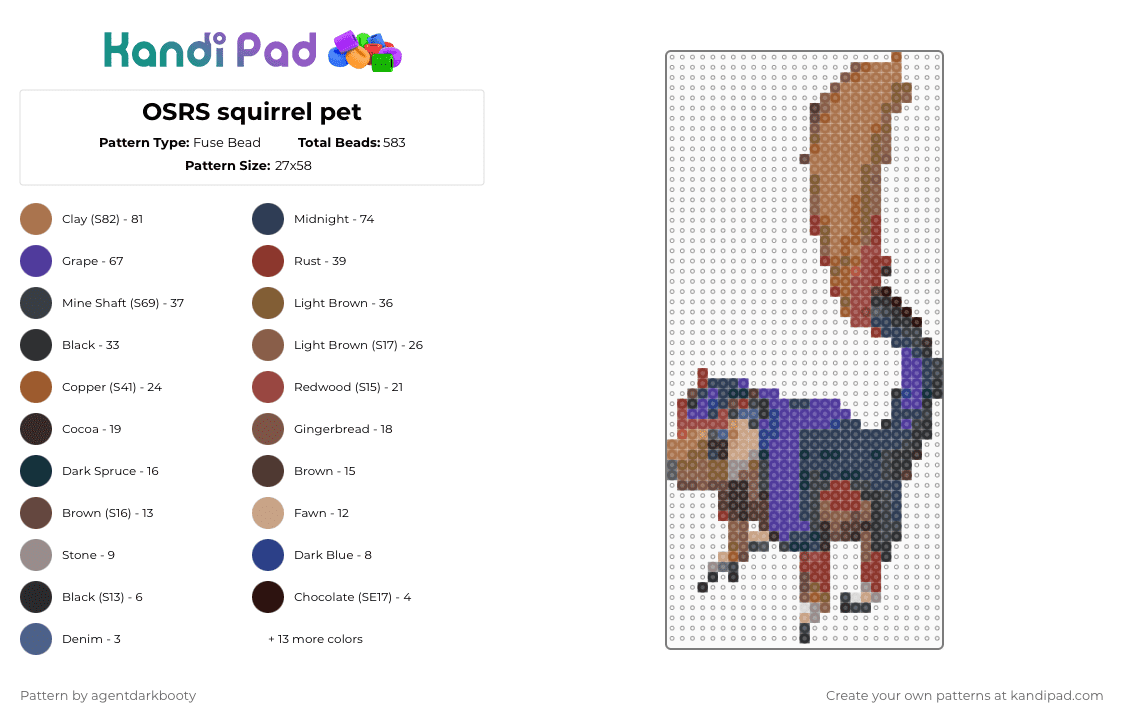 OSRS squirrel pet Fuse Bead Pattern - Kandi Pad | Kandi Patterns, Fuse ...