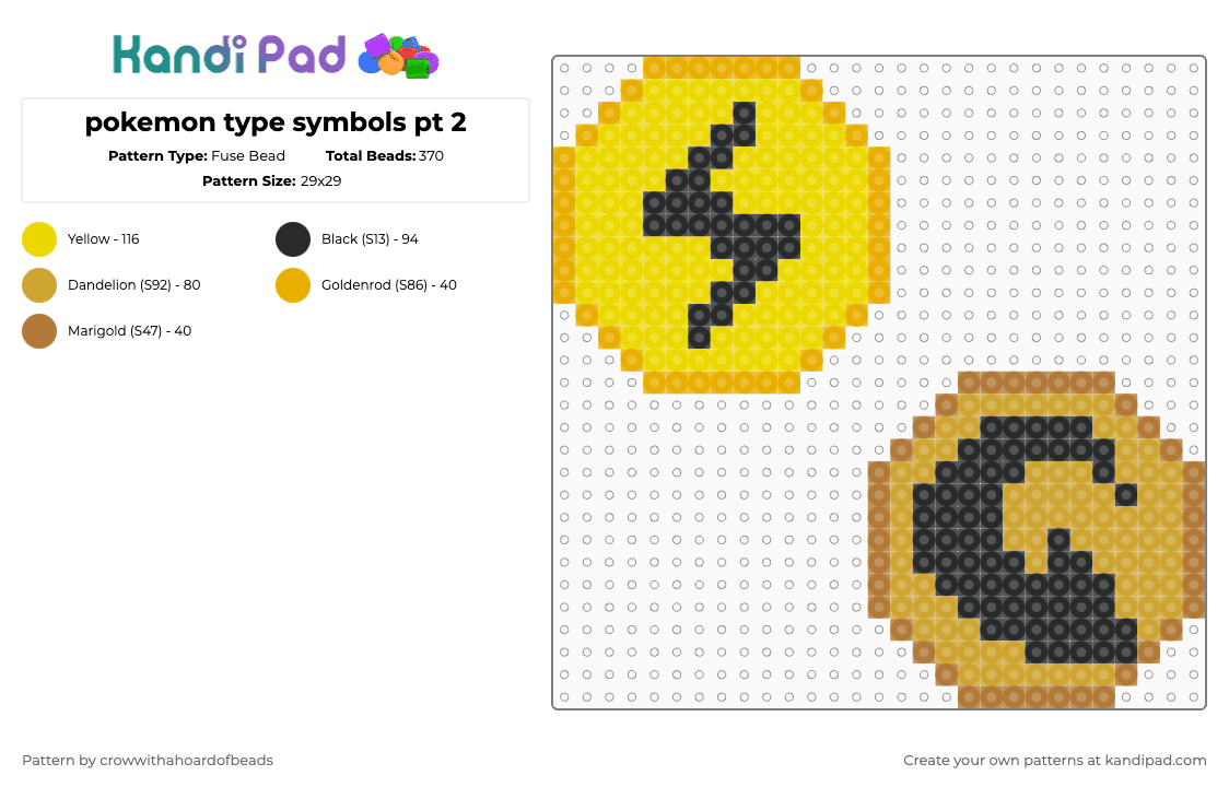 Pokemon type symbols pt 2 Fuse Bead Pattern - Kandi Pad | Kandi ...