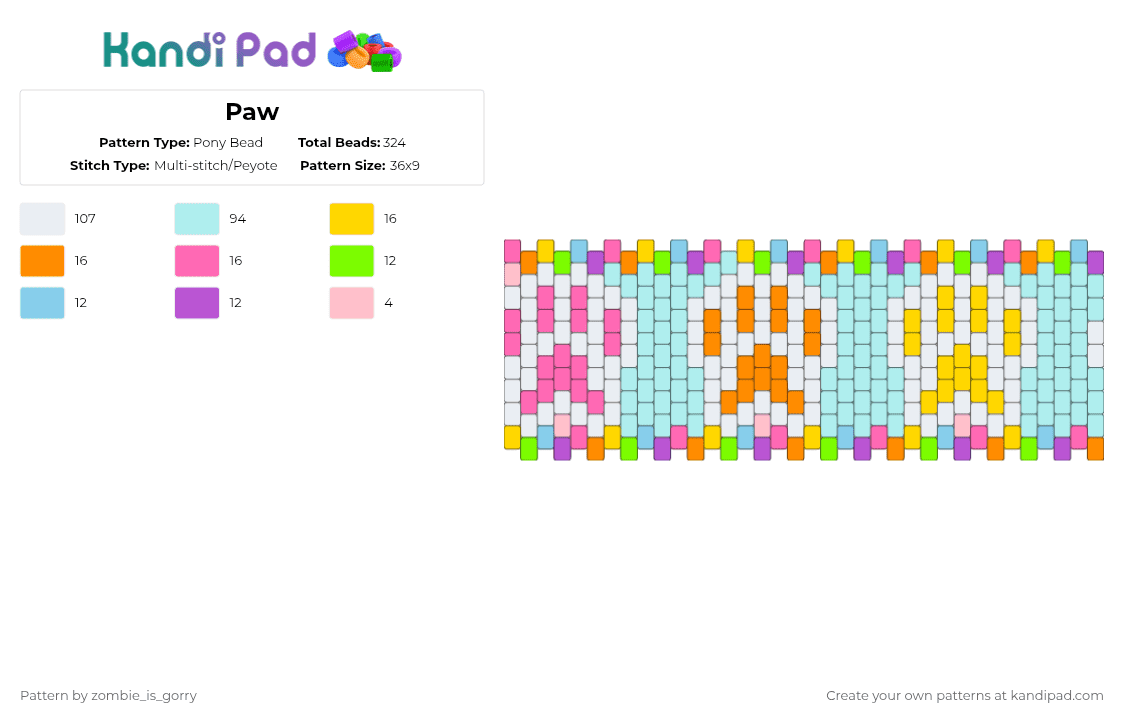 Paw Pony Bead Pattern - Kandi Pad | Kandi Patterns, Fuse Bead Patterns ...