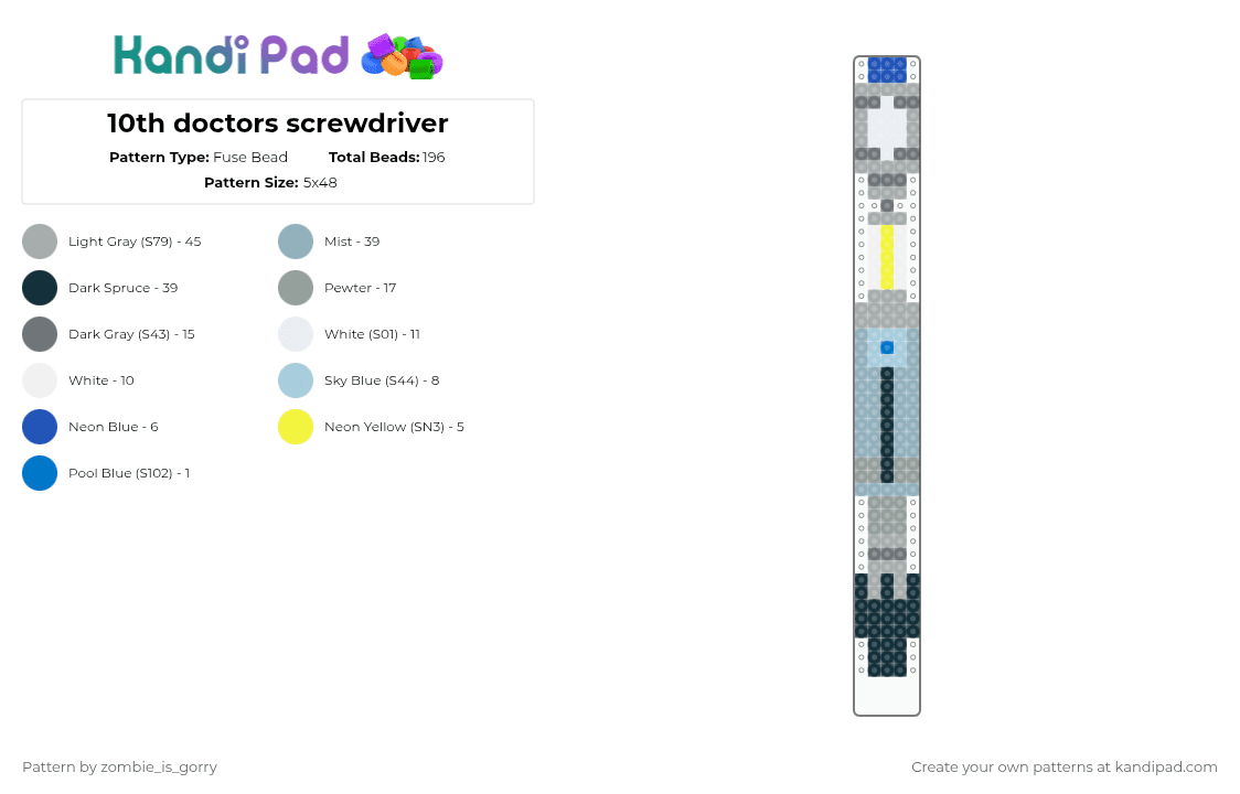 10th doctors screwdriver Fuse Bead Pattern - Kandi Pad | Kandi Patterns ...