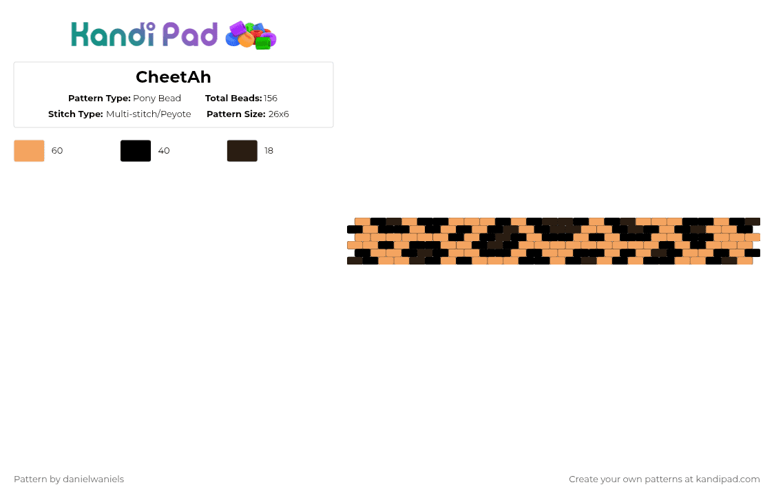 CheetAh Pony Bead Pattern - Kandi Pad | Kandi Patterns, Fuse Bead ...