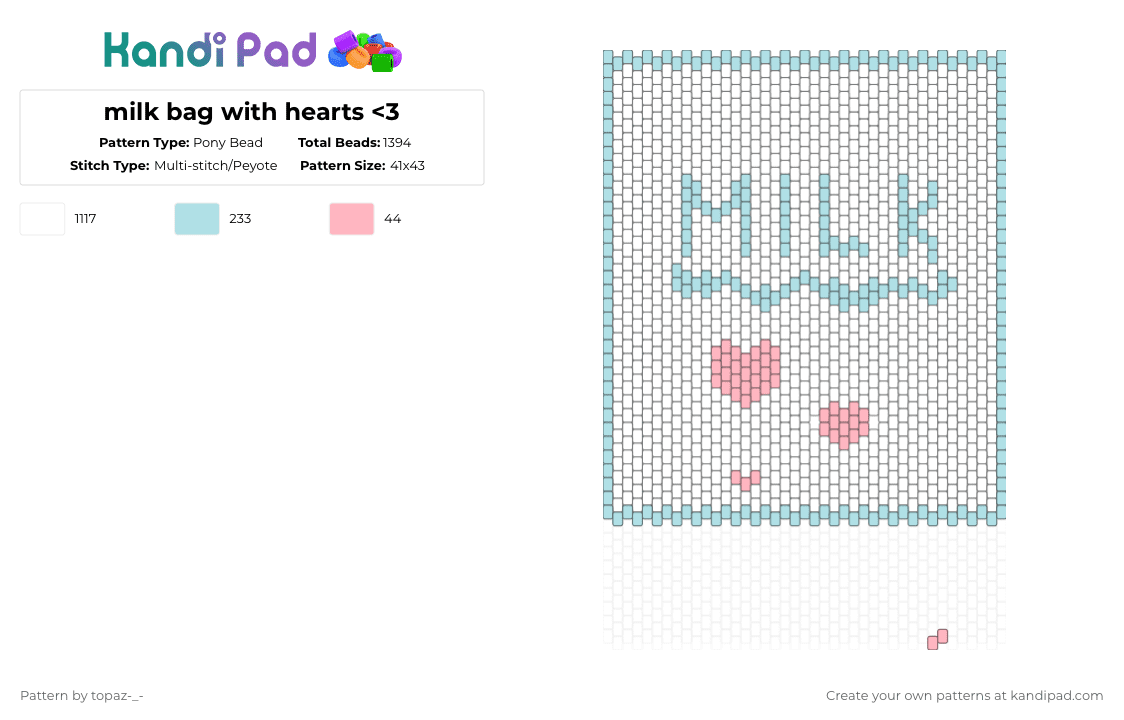 Milk bag with hearts pt 1 Pony Bead Pattern - Kandi Pad | Kandi ...