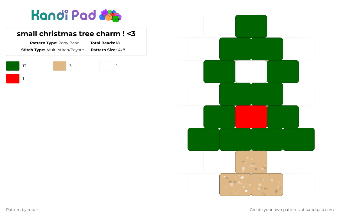 Small christmas tree charm ! Pony Bead Pattern - Kandi Pad | Kandi ...