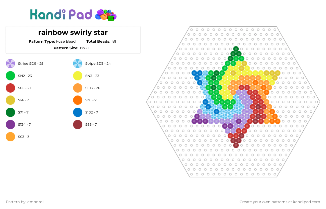 Rainbow swirly star Fuse Bead Pattern - Kandi Pad | Kandi Patterns ...