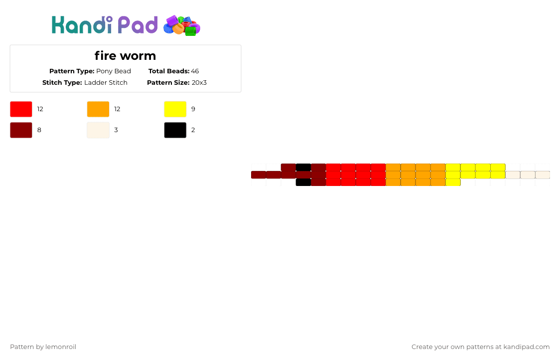 Fire worm Pony Bead Pattern - Kandi Pad | Kandi Patterns, Fuse Bead ...