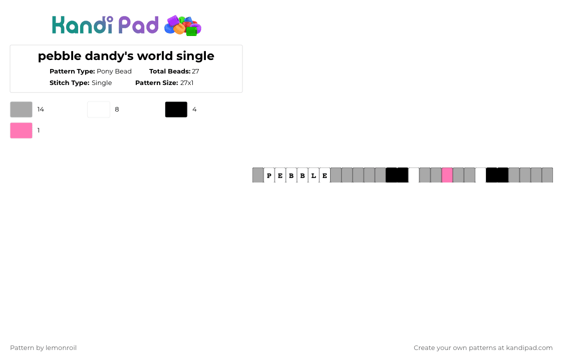 Pebble dandy's world single Pony Bead Pattern - Kandi Pad | Kandi ...