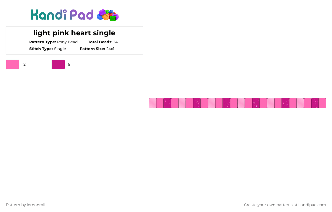 Light pink heart single Pony Bead Pattern - Kandi Pad | Kandi Patterns ...