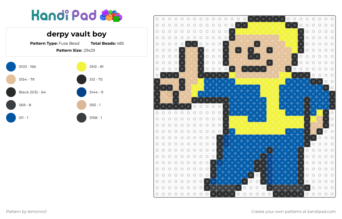 Derpy vault boy Fuse Bead Pattern - Kandi Pad | Kandi Patterns, Fuse ...