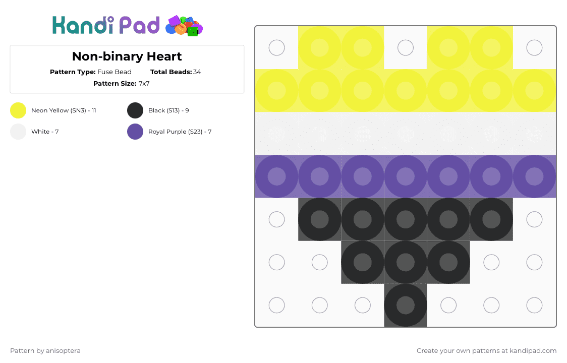 Non-binary Heart Fuse Bead Pattern - Kandi Pad | Kandi Patterns, Fuse ...