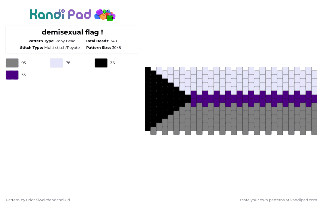 Demisexual flag ! Pony Bead Pattern - Kandi Pad | Kandi Patterns, Fuse ...