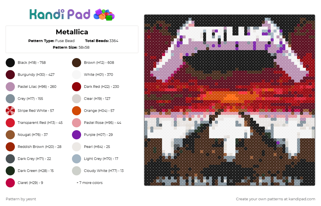 Metallica Fuse Bead Pattern - Kandi Pad | Kandi Patterns, Fuse Bead ...