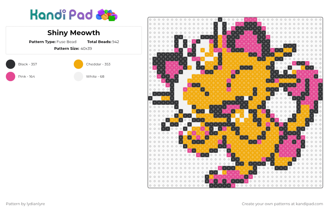 Shiny Meowth Fuse Bead Pattern - Kandi Pad | Kandi Patterns, Fuse Bead ...