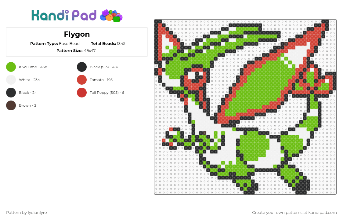 Flygon Fuse Bead Pattern - Kandi Pad | Kandi Patterns, Fuse Bead ...
