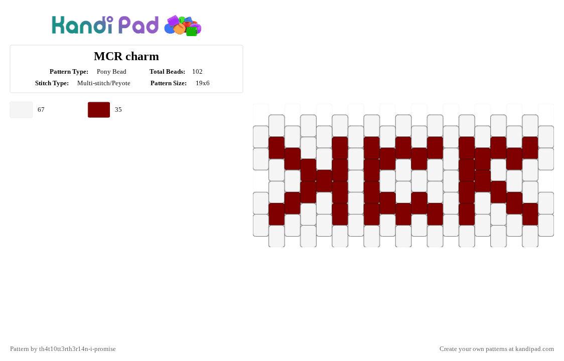 MCR charm Pony Bead Pattern - Kandi Pad | Kandi Patterns, Fuse Bead ...