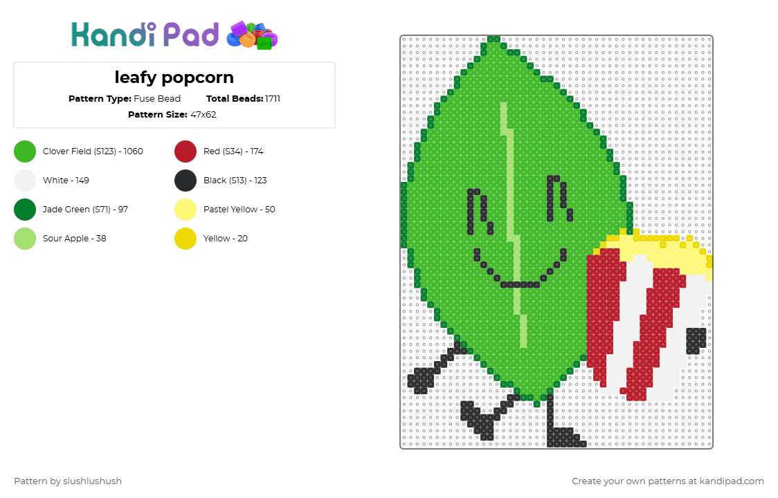 Leafy popcorn Fuse Bead Pattern - Kandi Pad | Kandi Patterns, Fuse Bead ...