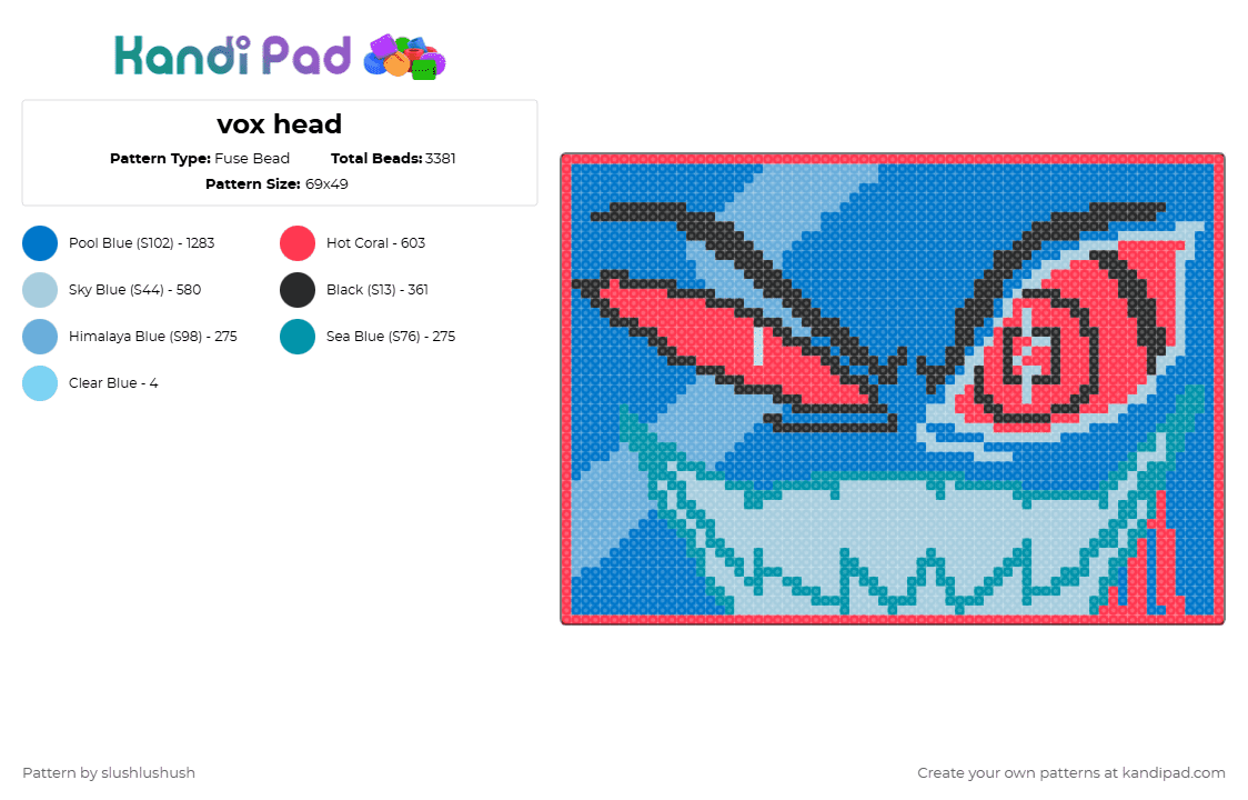 Vox head Fuse Bead Pattern - Kandi Pad | Kandi Patterns, Fuse Bead ...