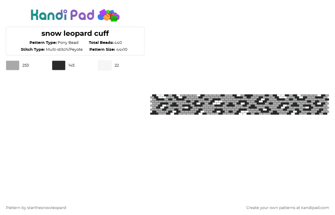 Snow leopard cuff Pony Bead Pattern - Kandi Pad | Kandi Patterns, Fuse ...