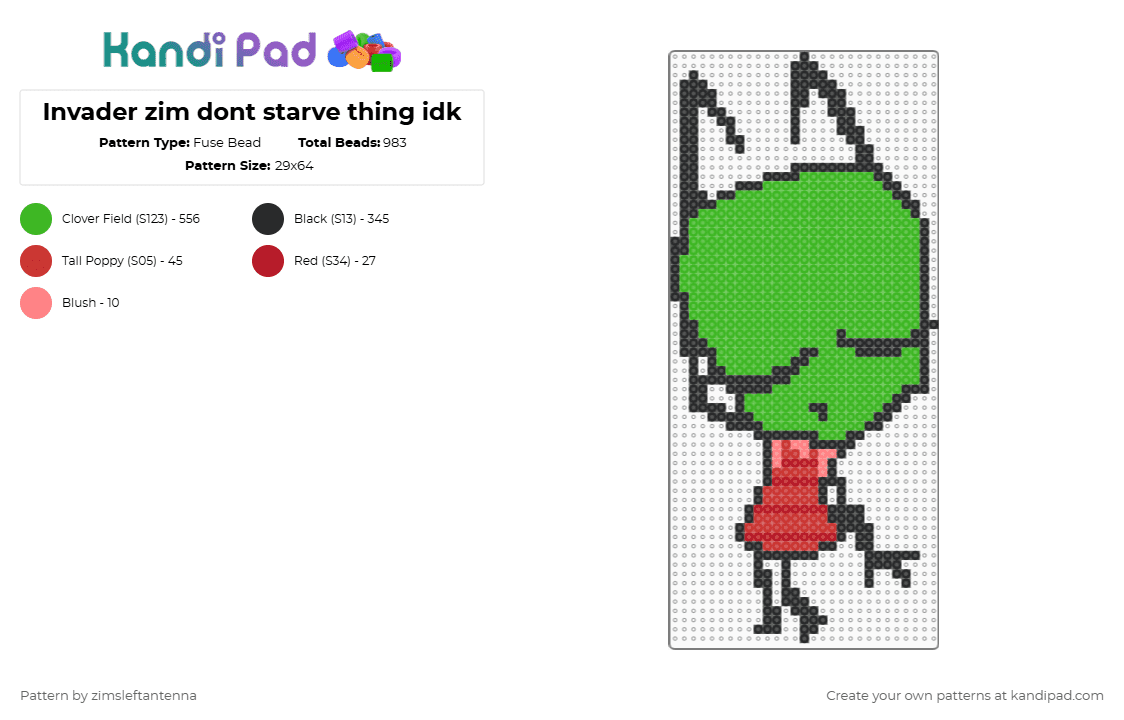 Invader zim dont starve thing idk Fuse Bead Pattern - Kandi Pad | Kandi ...