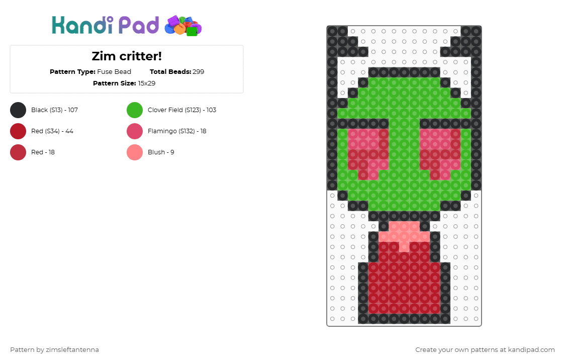 Zim critter! || Invader Zim Fuse Bead Pattern - Kandi Pad | Kandi ...