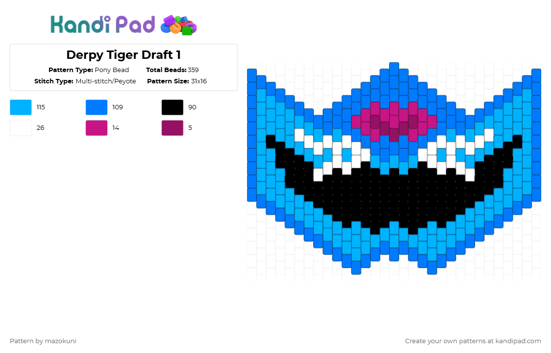 Derpy Tiger Draft 1 Pony Bead Pattern - Kandi Pad | Kandi Patterns ...