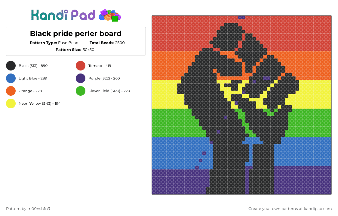 Black pride perler board Fuse Bead Pattern - Kandi Pad | Kandi Patterns ...