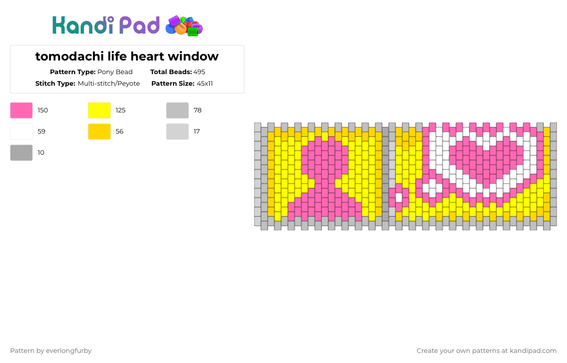 Tomodachi life heart window Pony Bead Pattern - Kandi Pad | Kandi ...