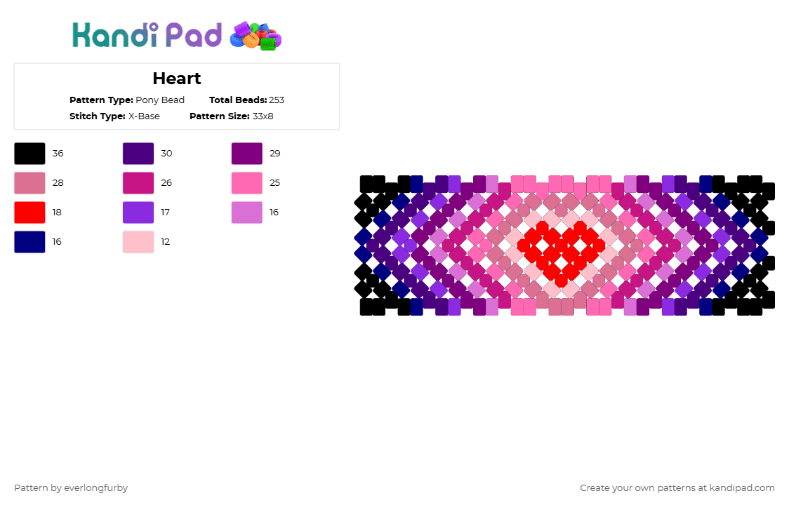 Heart Pony Bead Pattern - Kandi Pad | Kandi Patterns, Fuse Bead ...