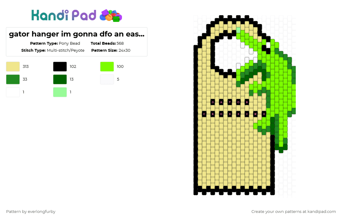 Gator hanger im gonna dfo an easier design Pony Bead Pattern - Kandi ...
