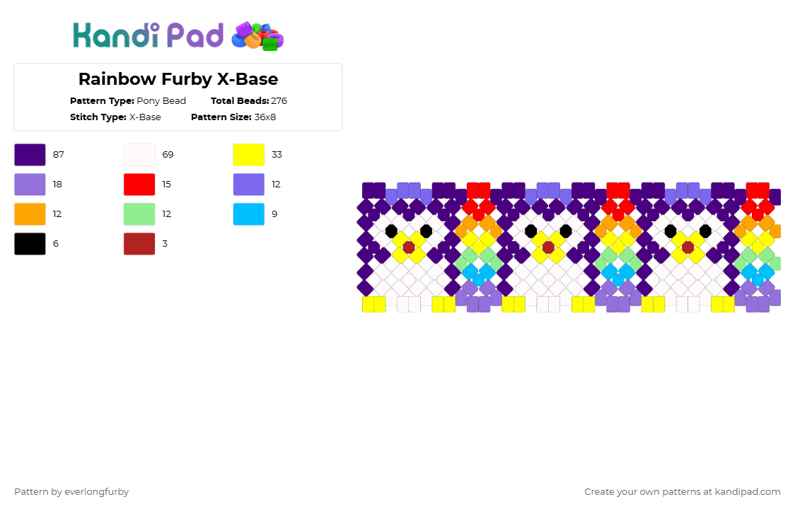 Rainbow Furby X-Base Pony Bead Pattern - Kandi Pad | Kandi Patterns ...