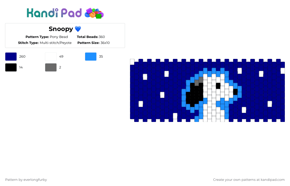 Snoopy 💙 Pony Bead Pattern - Kandi Pad | Kandi Patterns, Fuse Bead ...