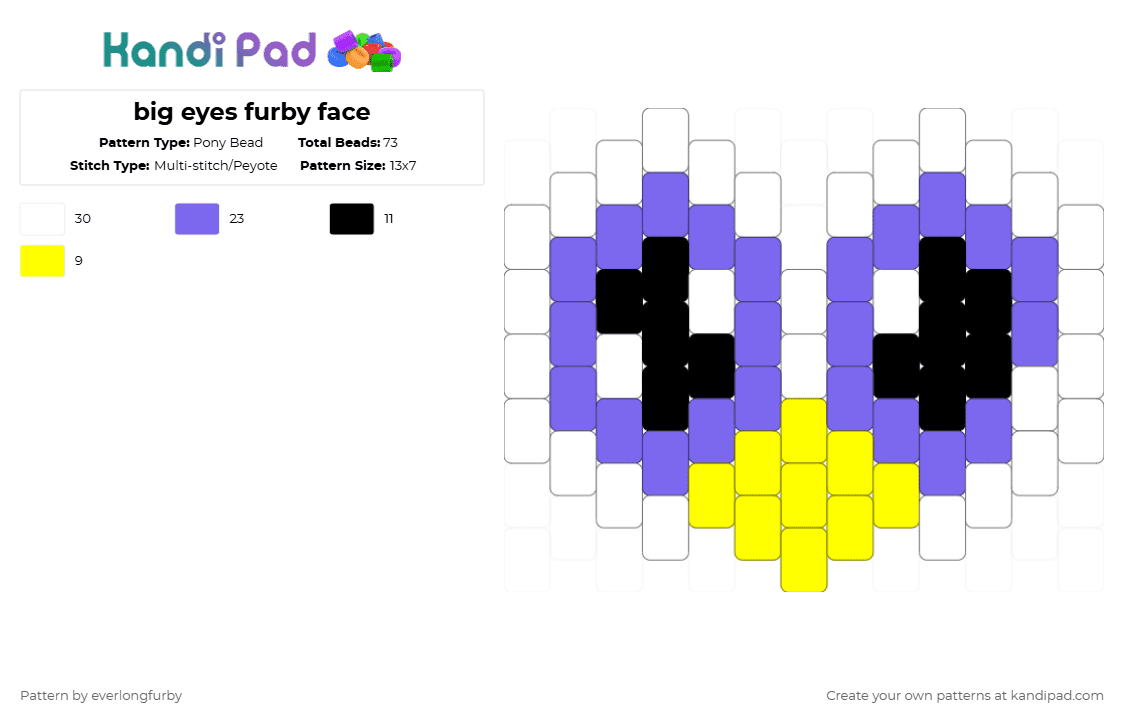Big eyes furby face Pony Bead Pattern - Kandi Pad | Kandi Patterns ...