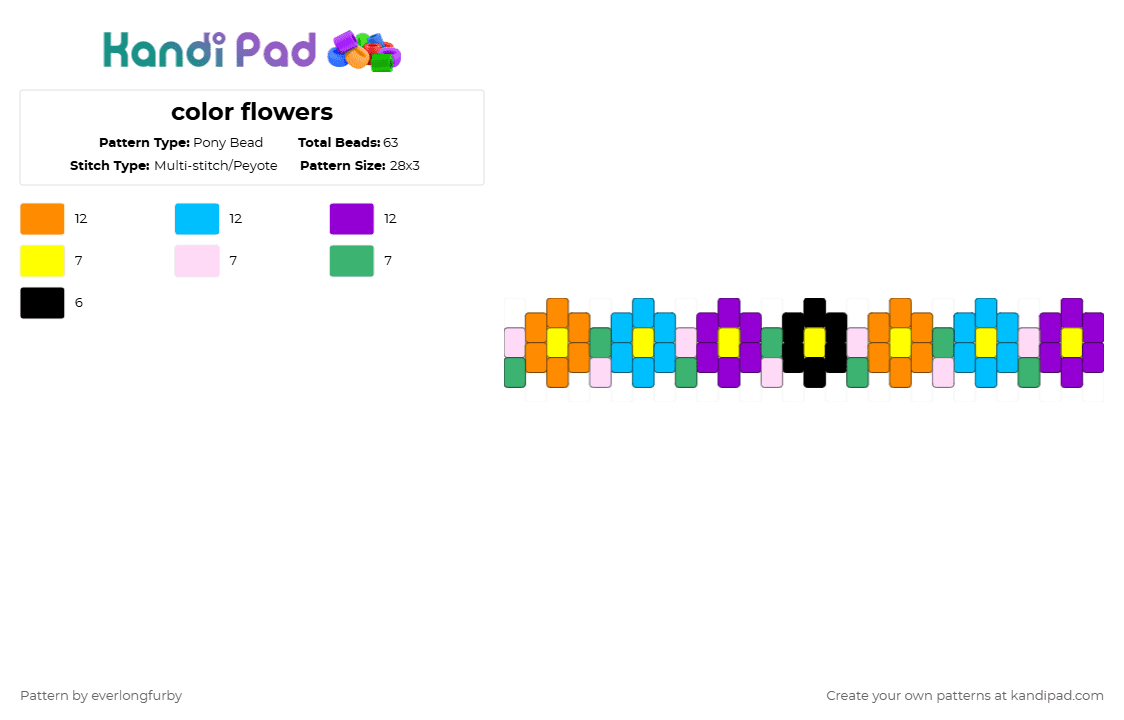 Color flowers Pony Bead Pattern - Kandi Pad | Kandi Patterns, Fuse Bead ...