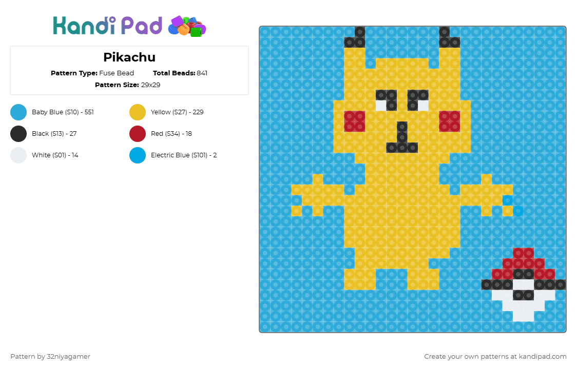 Pikachu Fuse Bead Pattern - Kandi Pad | Kandi Patterns, Fuse Bead ...
