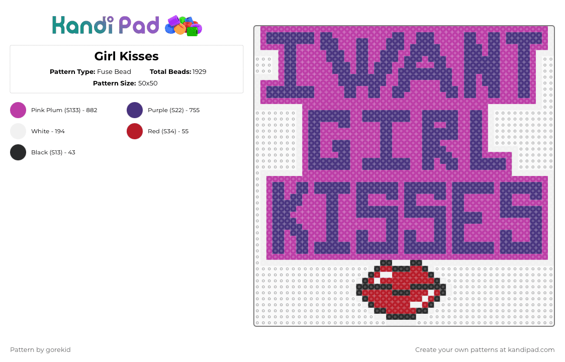 Girl Kisses Fuse Bead Pattern - Kandi Pad | Kandi Patterns, Fuse Bead ...