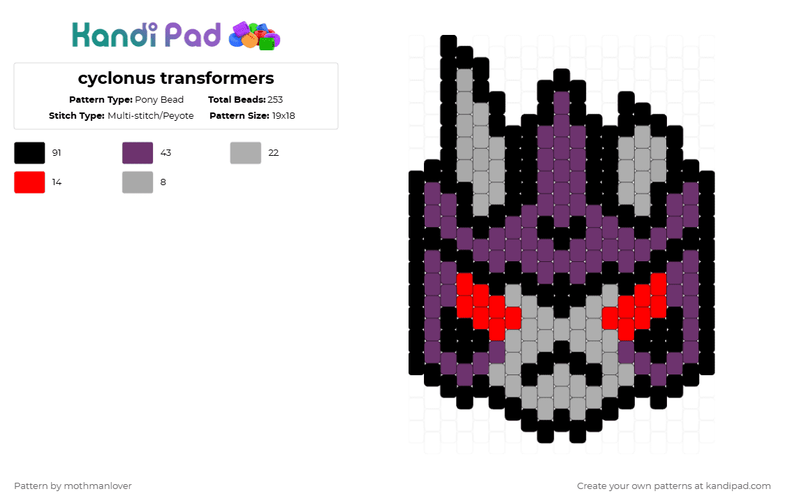 Cyclonus transformers Pony Bead Pattern - Kandi Pad | Kandi Patterns ...