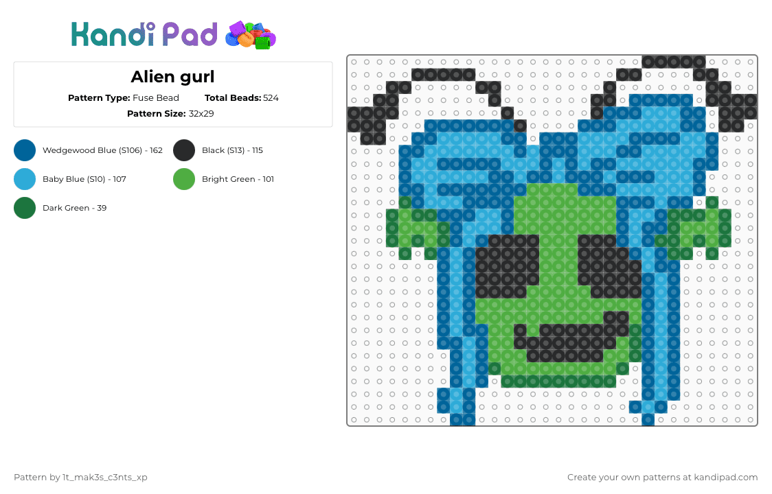 Alien gurl Fuse Bead Pattern - Kandi Pad | Kandi Patterns, Fuse Bead ...
