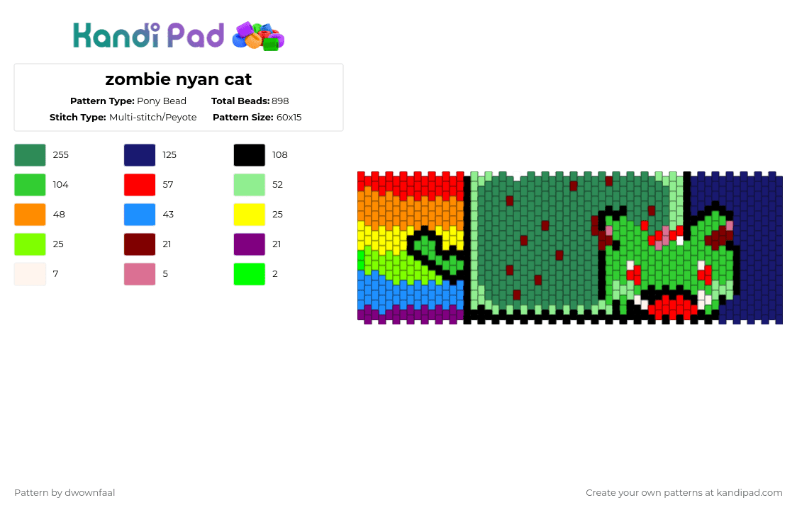 Zombie nyan cat Pony Bead Pattern - Kandi Pad | Kandi Patterns, Fuse ...