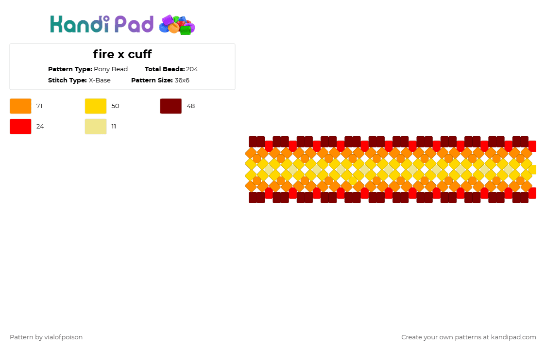 Fire x cuff Pony Bead Pattern - Kandi Pad | Kandi Patterns, Fuse Bead ...