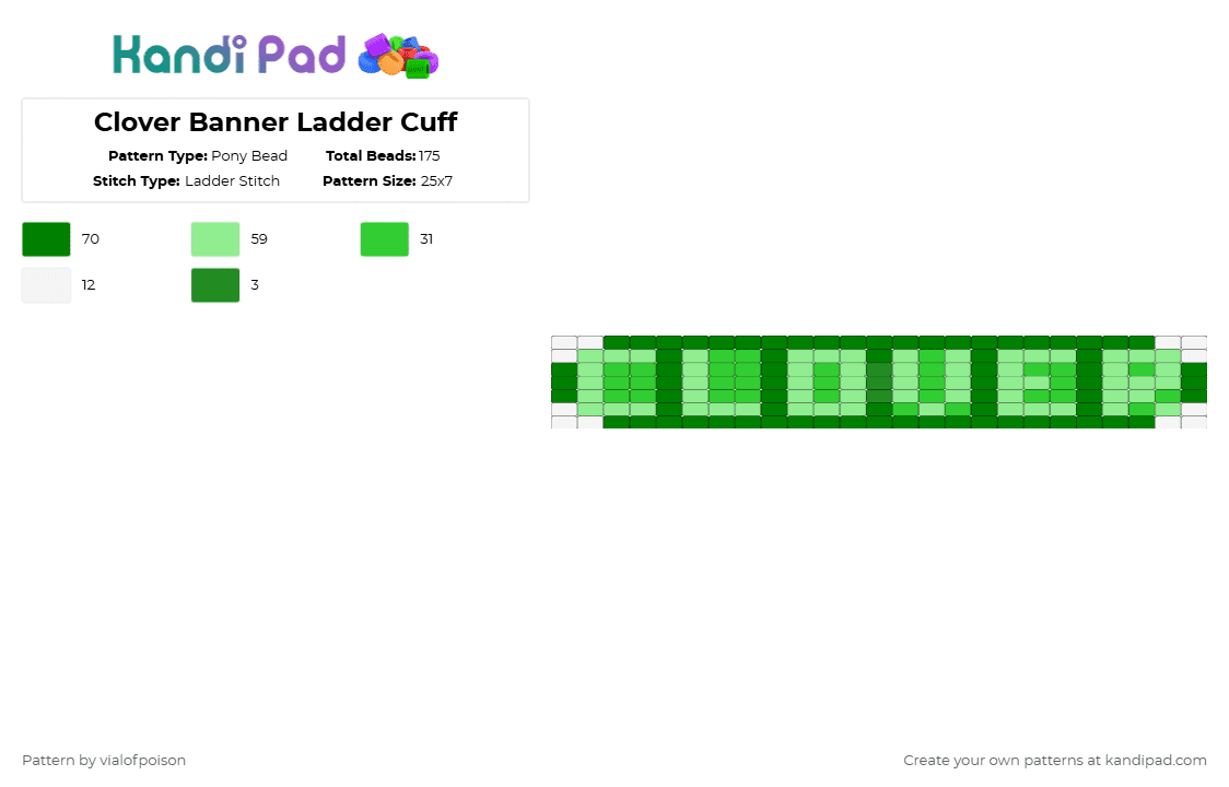 Clover Banner Ladder Cuff Pony Bead Pattern - Kandi Pad | Kandi ...