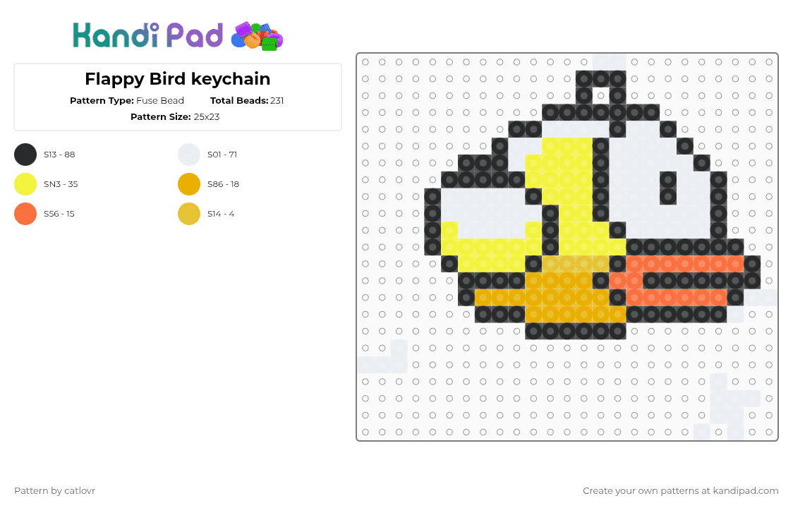 Flappy Bird keychain Fuse Bead Pattern - Kandi Pad | Kandi Patterns ...