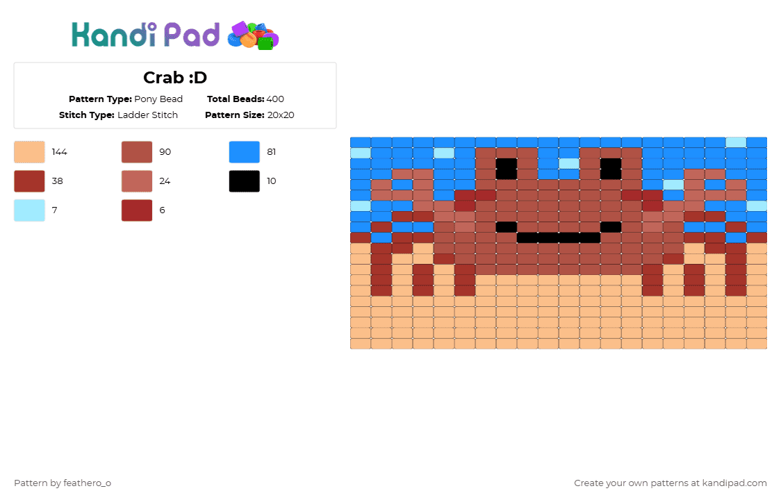 Crab :D Pony Bead Pattern - Kandi Pad | Kandi Patterns, Fuse Bead ...
