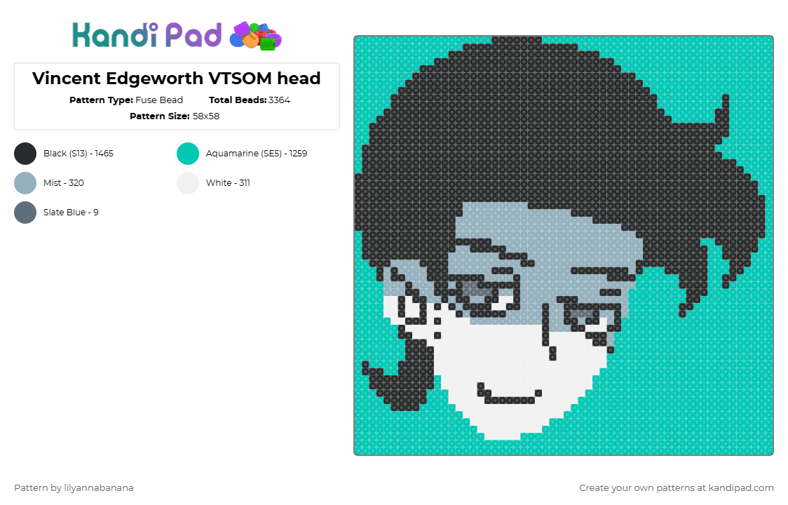 Vincent Edgeworth VTSOM head Fuse Bead Pattern - Kandi Pad | Kandi ...