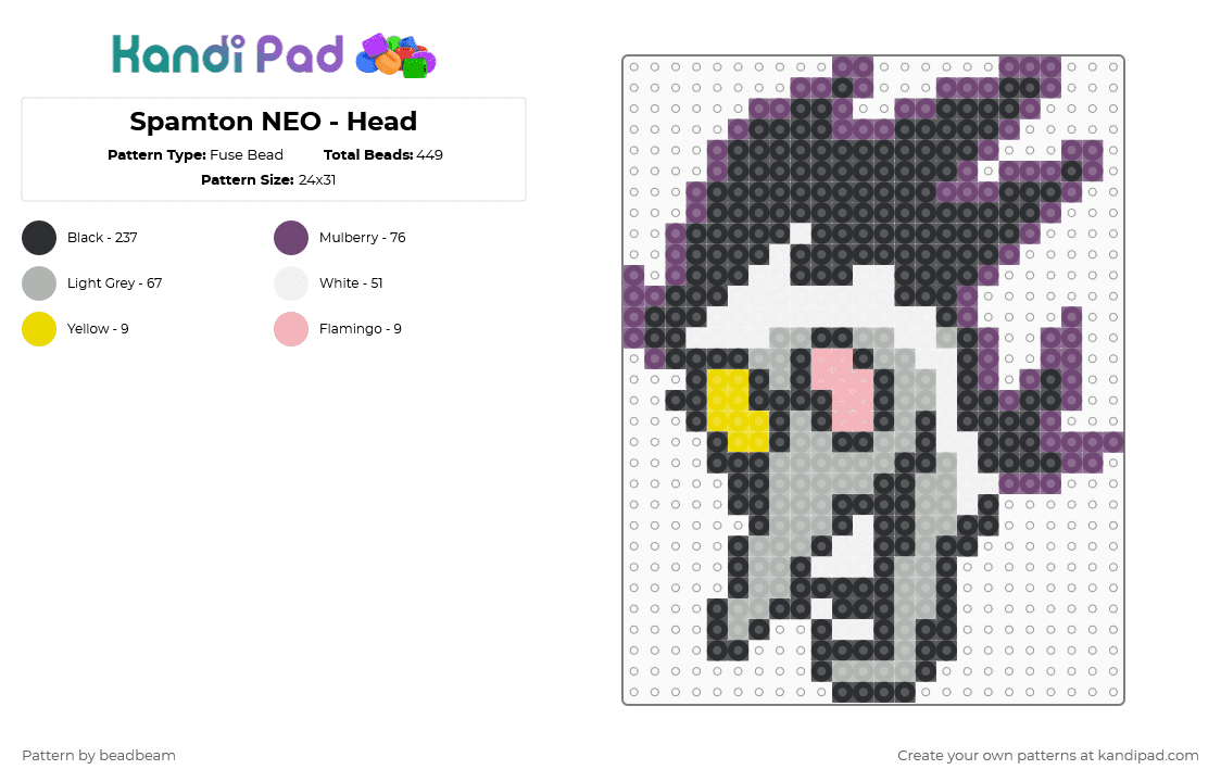 Spamton NEO - Head Fuse Bead Pattern - Kandi Pad | Kandi Patterns, Fuse ...