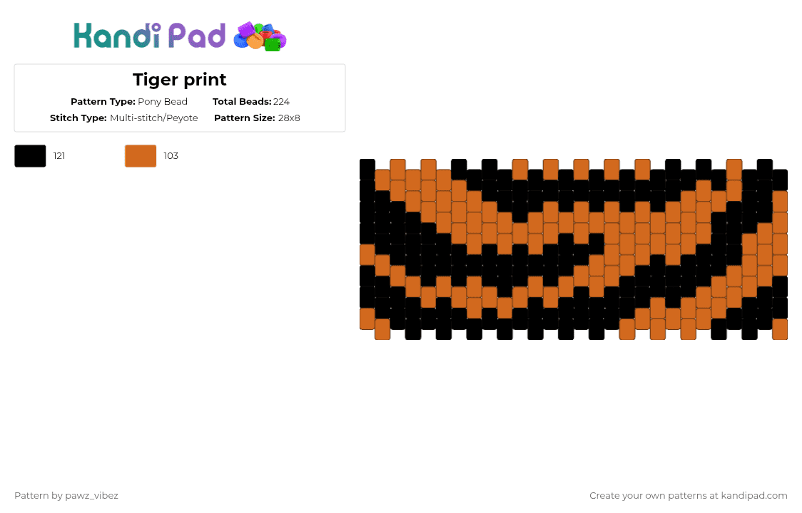 Tiger print Pony Bead Pattern - Kandi Pad | Kandi Patterns, Fuse Bead ...