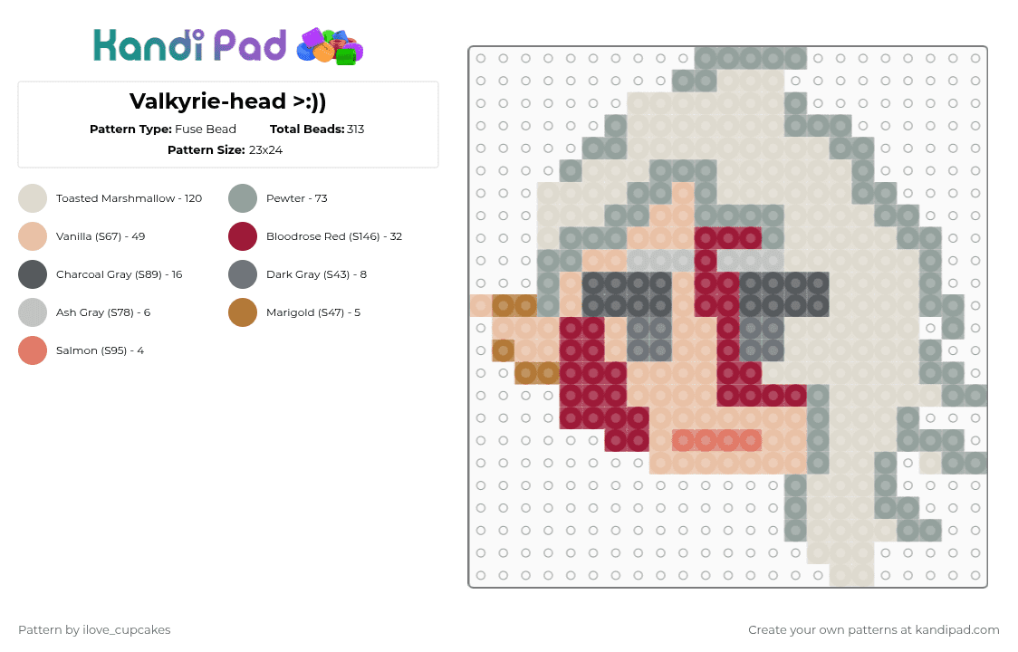 Valkyrie-head >:)) Fuse Bead Pattern - Kandi Pad | Kandi Patterns, Fuse ...